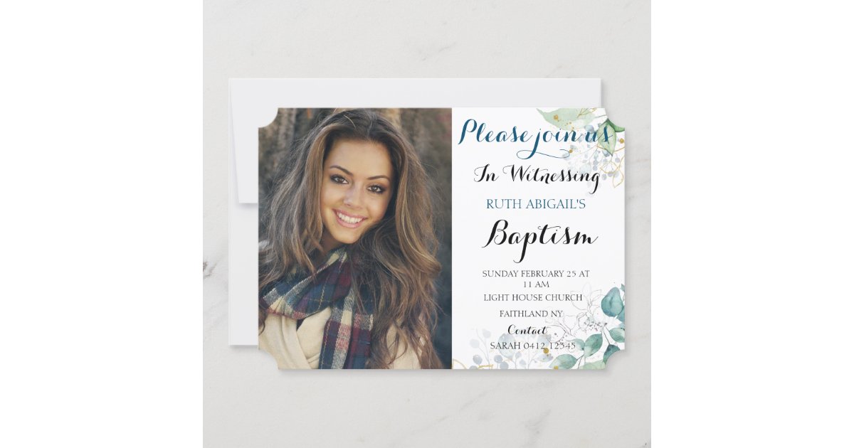 Floral Adult Baptism Custom Photo Invitation | Zazzle