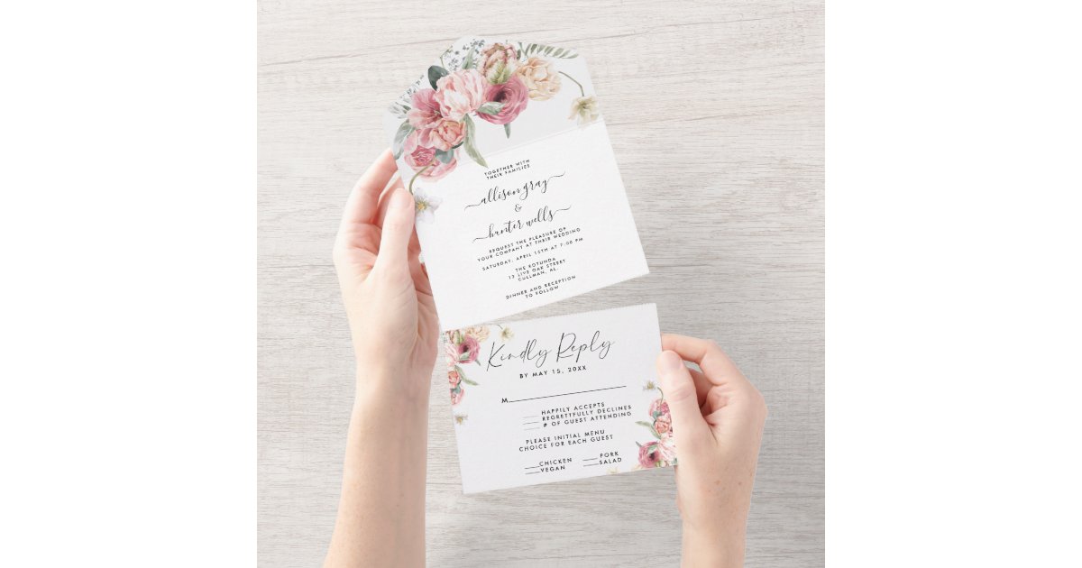 Floral All In One Wedding Invitation | Zazzle