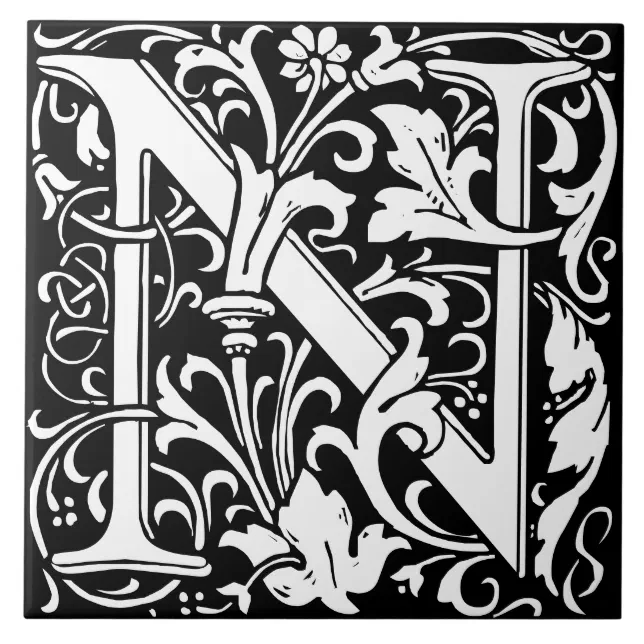 Floral Alphabet Monogram Letter N Tile | Zazzle