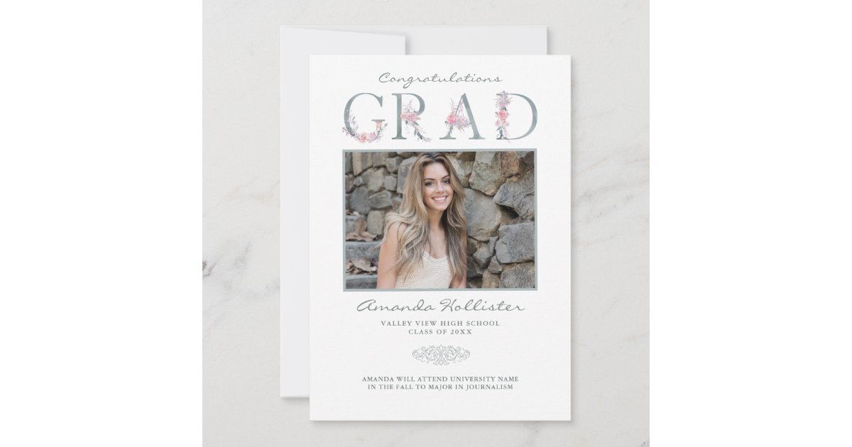 Floral Alphabet Photo Grad Announcement | Zazzle