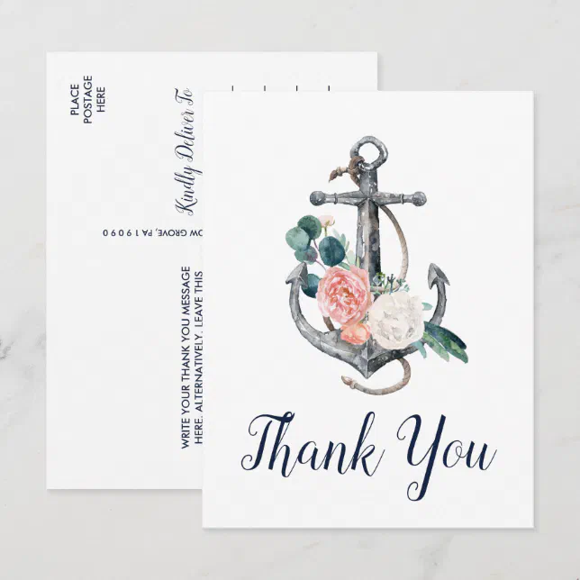 Floral Anchor | Summer Thank You Postcard | Zazzle