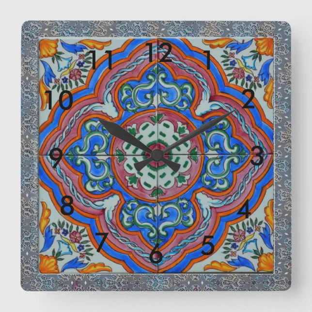 Floral and Decorative Ceramic Tile Wall Clock | Zazzle