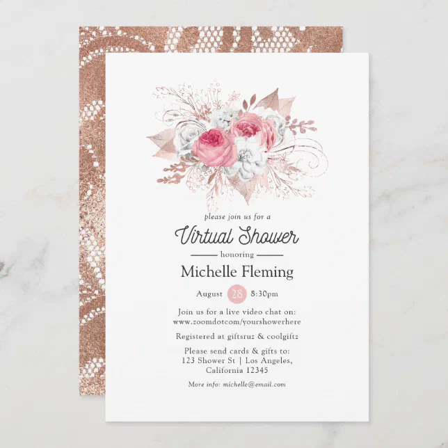 Floral and Lace Virtual Bridal Shower Invitation | Zazzle