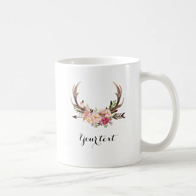 Floral Antler mug with custom text | Zazzle