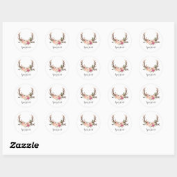 Floral Antler sticker with custom text | Zazzle