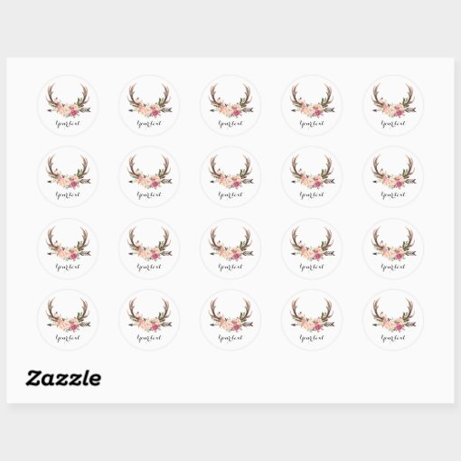 Floral Antler sticker with custom text | Zazzle