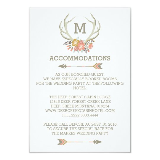 FLORAL ANTLERS | RUSTIC WEDDING ACCOMMODATION CARD | Zazzle.com