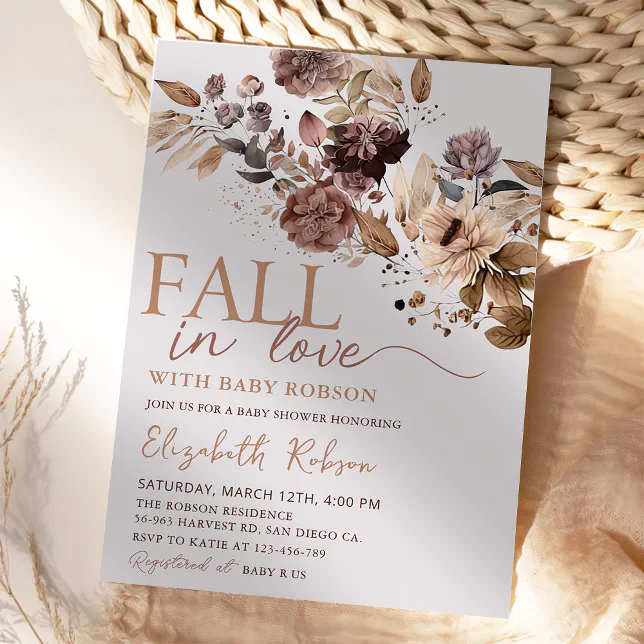 Floral Autumn Fall in Love Baby Shower Invitation | Zazzle