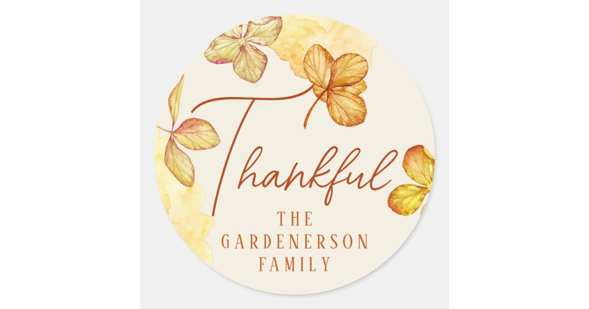 Floral Autumn Thankful Classic Round Sticker | Zazzle