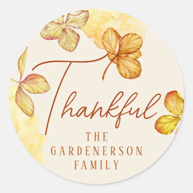 Floral Autumn Thankful Classic Round Sticker | Zazzle