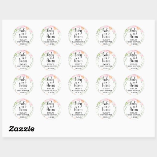 Floral Baby in Bloom Stickers, Baby Shower Favor Classic Round Sticker ...