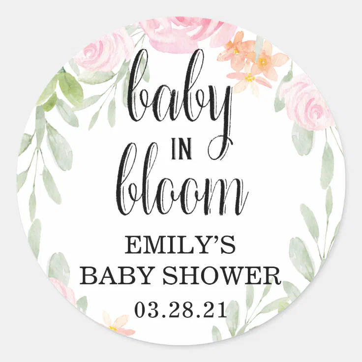 Floral Baby in Bloom Stickers, Baby Shower Favor Classic Round Sticker ...