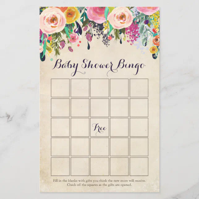 Floral Baby Shower Bingo Game Cards, Vintage | Zazzle