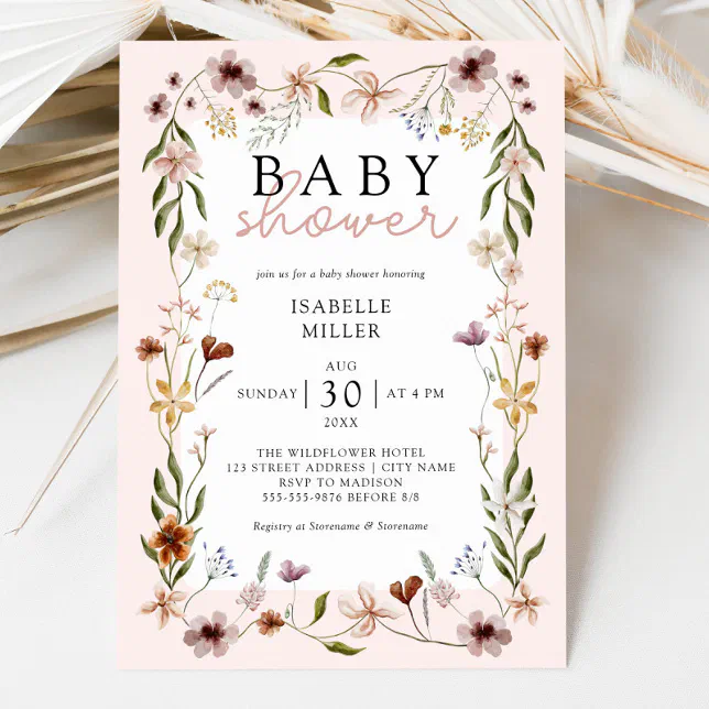Floral Baby Shower Boho Wildflowers Invitation | Zazzle