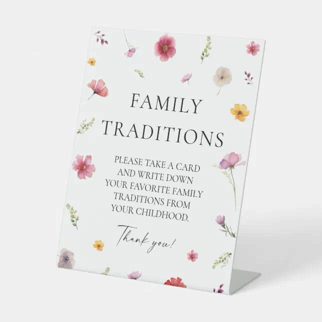 Floral Baby Shower Family Traditions Pedestal Sign | Zazzle