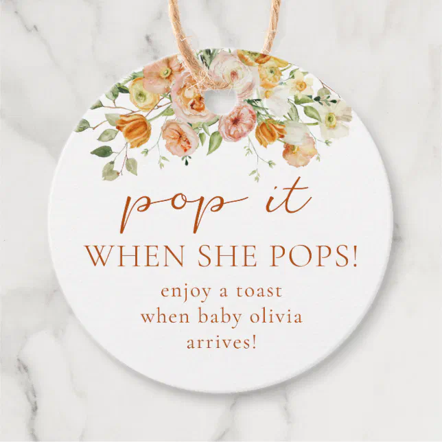 Floral Baby Shower Pop It When She Pops Favor Tags | Zazzle