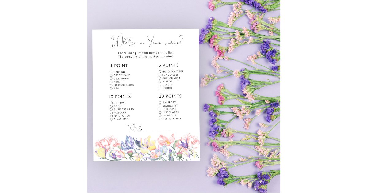 Floral baby shower Whats in your purse game | Zazzle