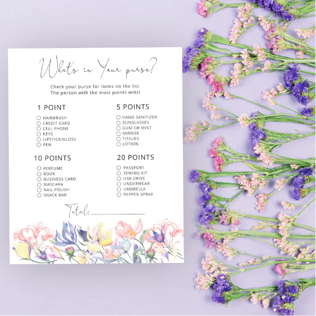 Floral baby shower Whats in your purse game | Zazzle