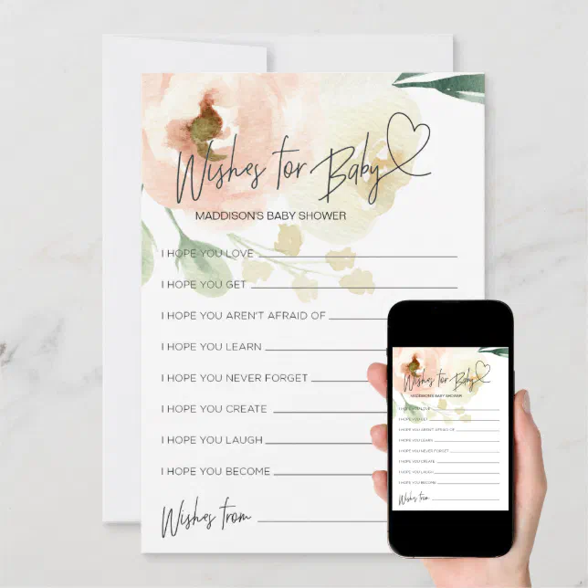 Floral Baby Shower Wishes For Baby Game Card | Zazzle