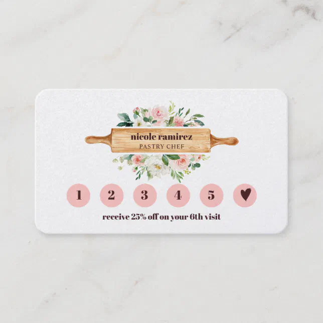 Floral Bakery Rolling Pin 6 Punch Loyalty Business Card | Zazzle