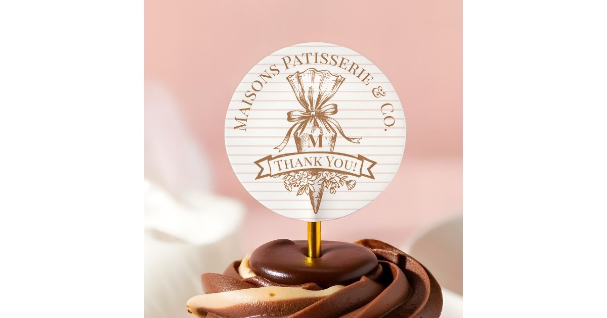 Floral Baking Pastry Piping Bag Bakery Thank You Classic Round Sticker ...