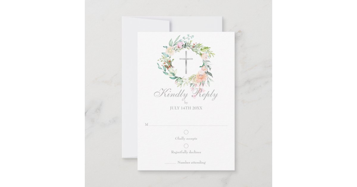 Floral Baptism Christening First Holy Communion RSVP Card | Zazzle