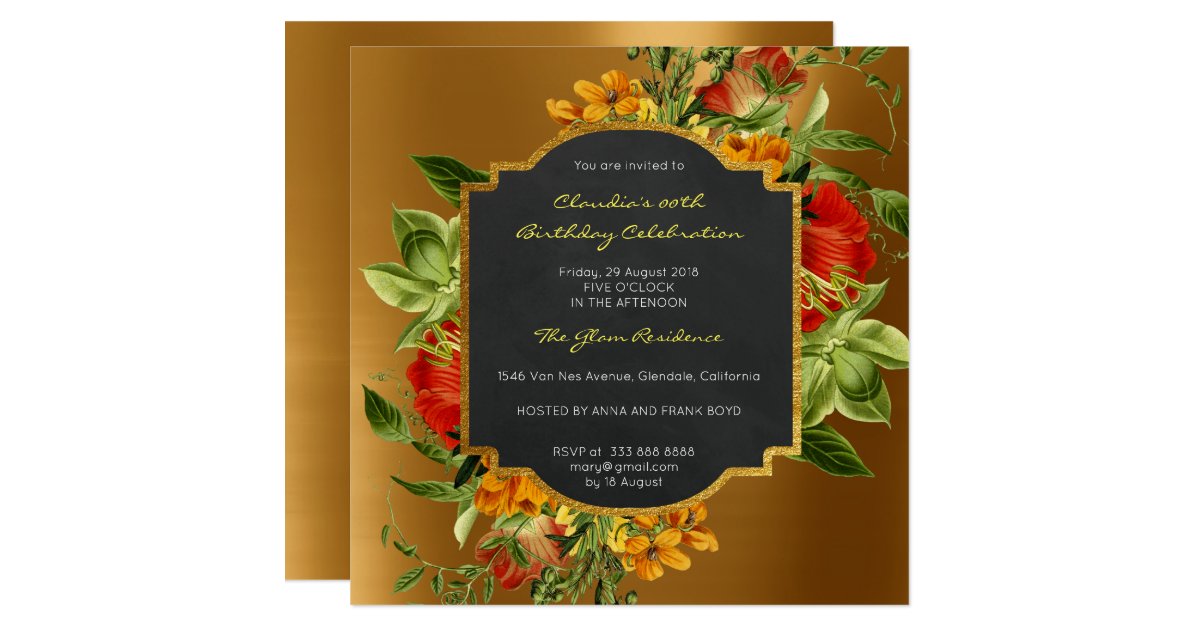 Floral Baroque Birthday Golden Frame Mint Green Invitation | Zazzle.com