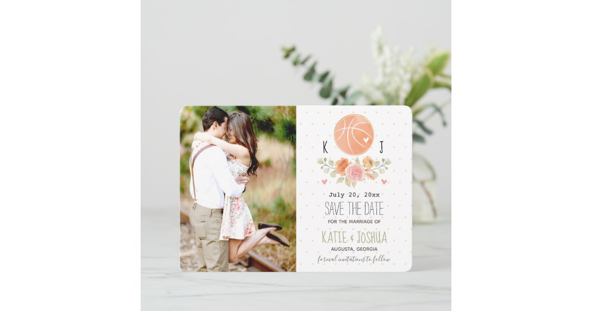 Floral Basketball Save the Date | Zazzle