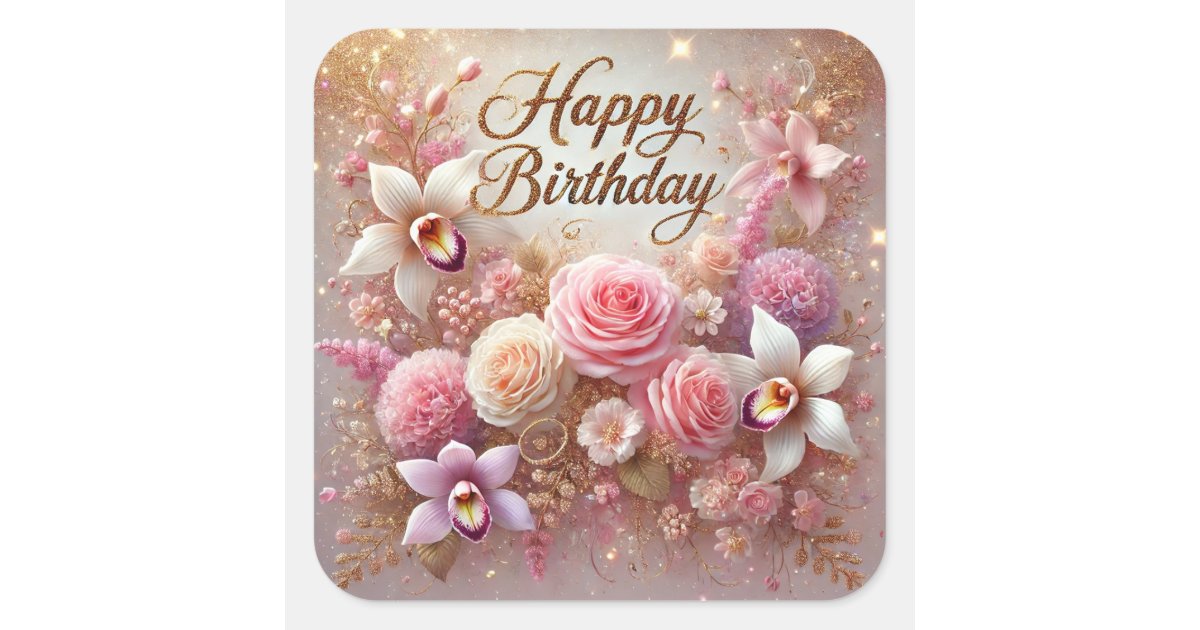 Floral beautiful birthday sticker | Zazzle