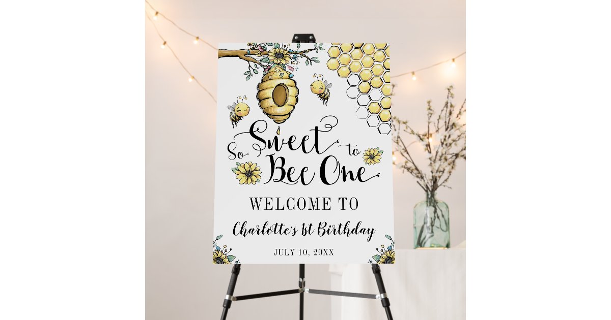 Floral Beehive Honey So Sweet Bee 1st Birthday Foam Board | Zazzle