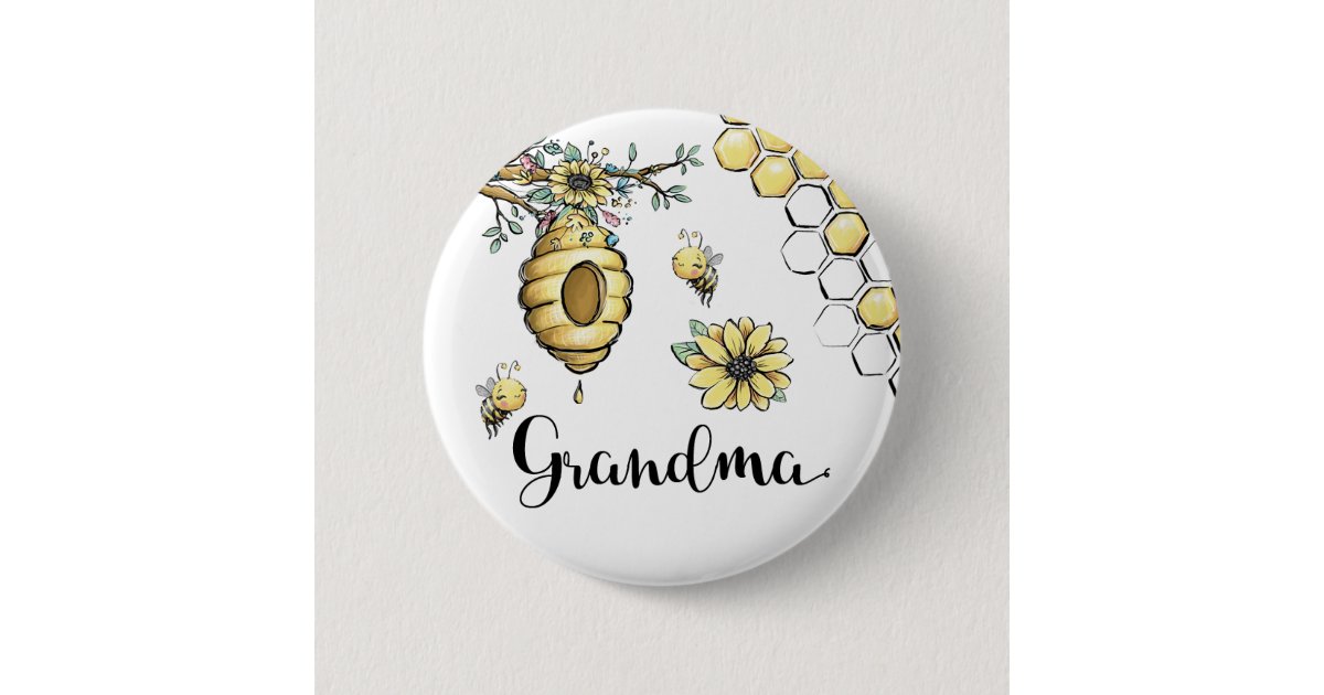Floral Beehive Honey Sweet Bee Baby Shower Grandma Button | Zazzle