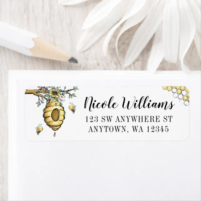 Floral Beehive Honey Sweet Bee Return Address Label | Zazzle