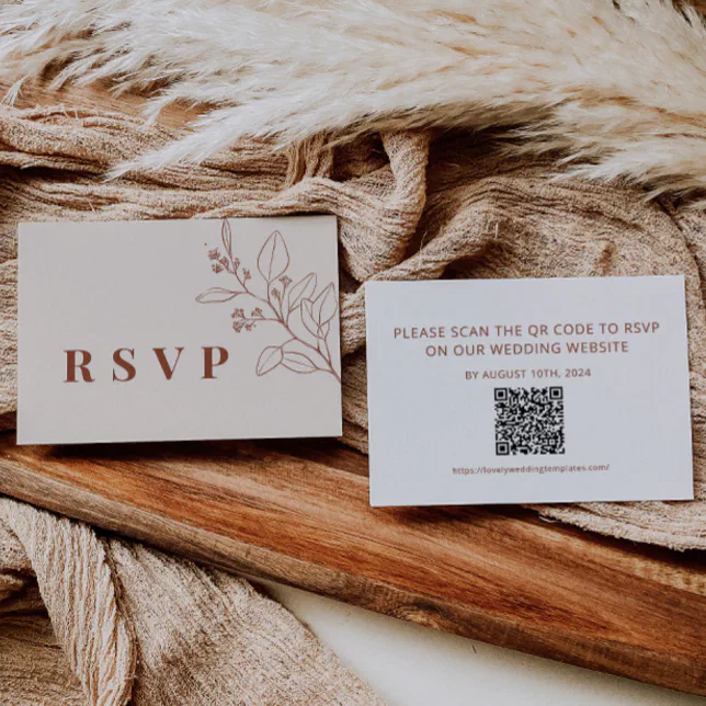 Floral Beige Wedding RSVP QR Code Card | Zazzle