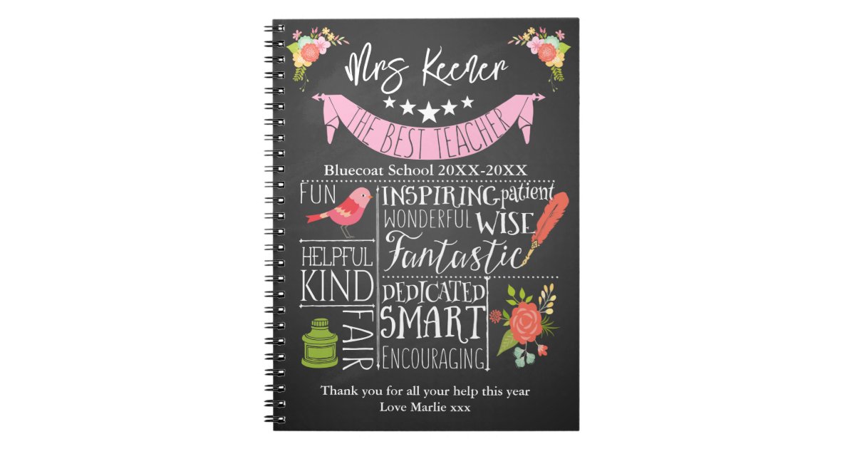 floral Best Teacher retirement leaving gift Notebook | Zazzle