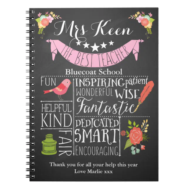 floral Best Teacher retirement leaving gift Notebook | Zazzle