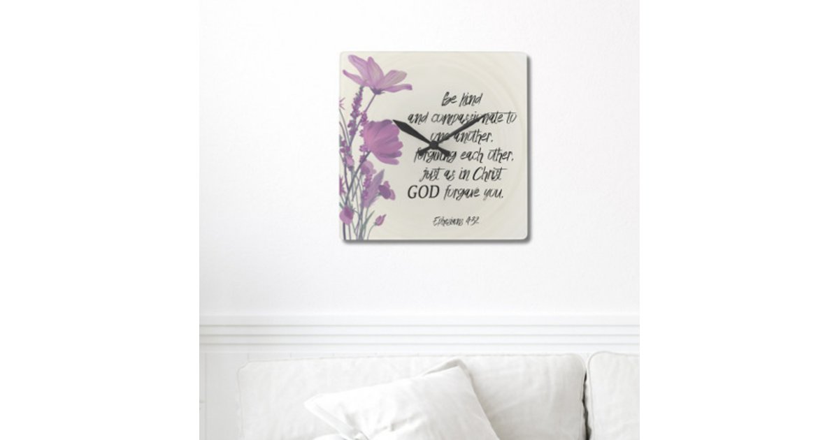 Floral Bible verse Square Wall Clock | Zazzle