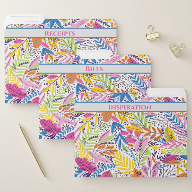 Floral Bill Recipts Office Organization File Folder | Zazzle