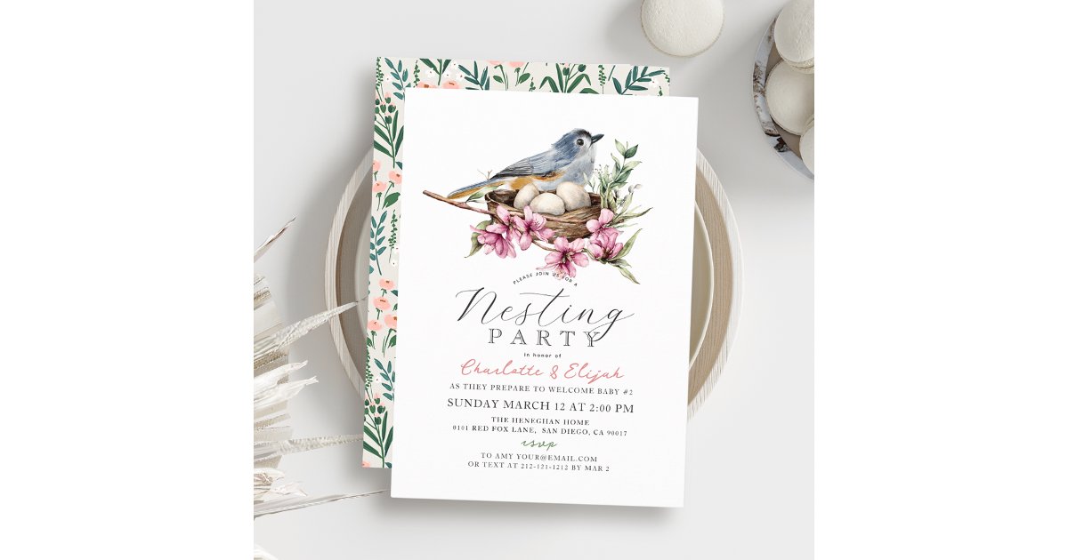 Floral Bird Nest Nesting Party Baby Shower Invitation | Zazzle
