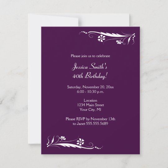Floral Birthday Party Invitations in Dark Purple | Zazzle.com