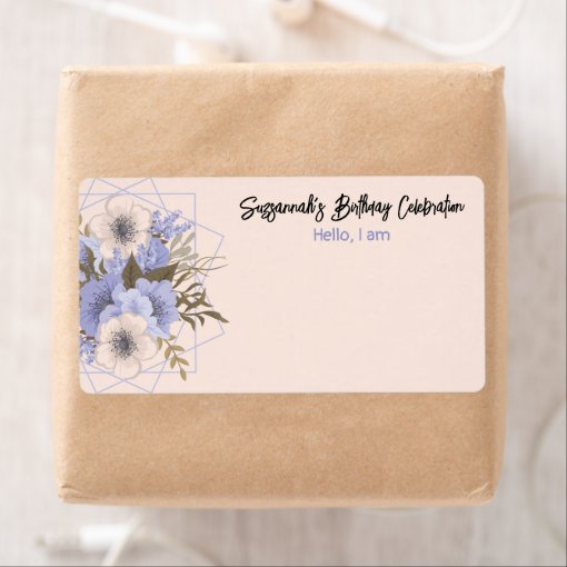 Floral Birthday Peach Violet Five Petal Wild Rose Label | Zazzle