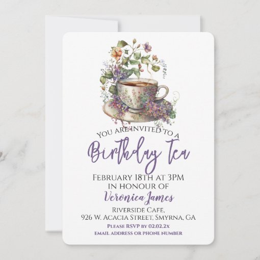 Floral Birthday Tea Party Invitation | Zazzle