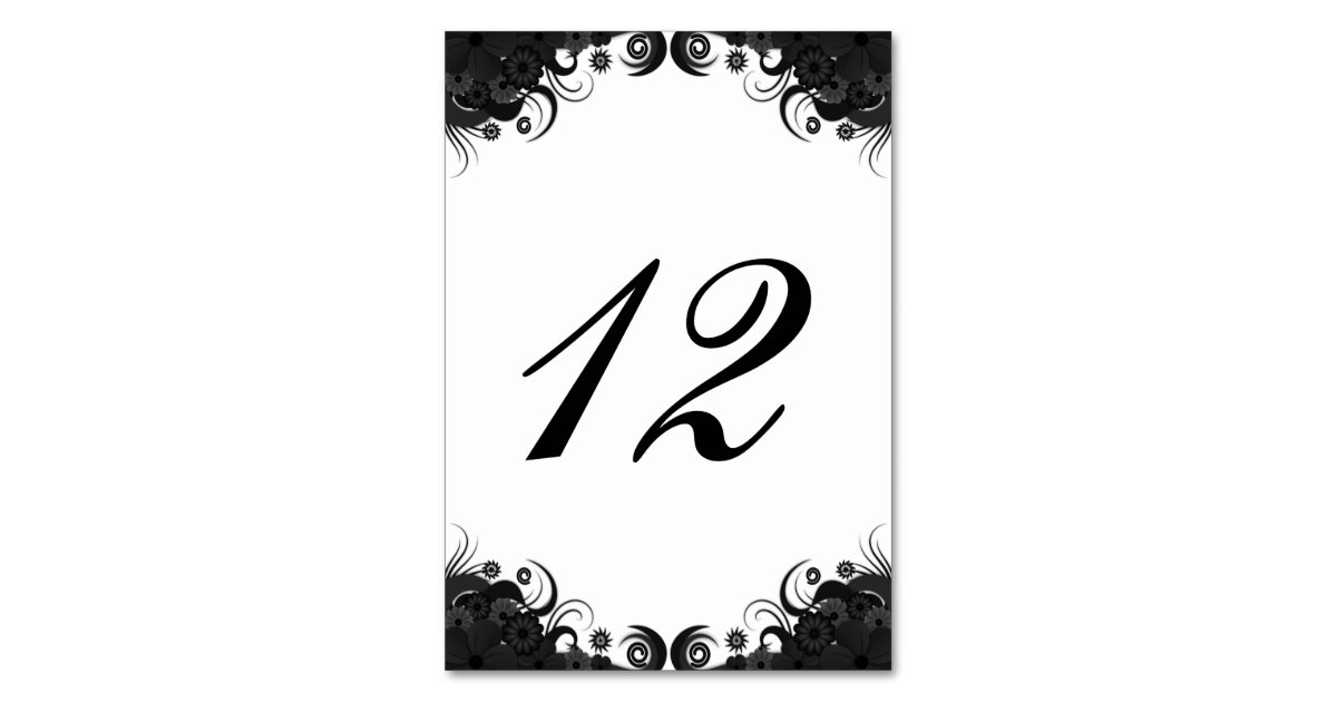Floral Black and White Reception Table Number Card | Zazzle