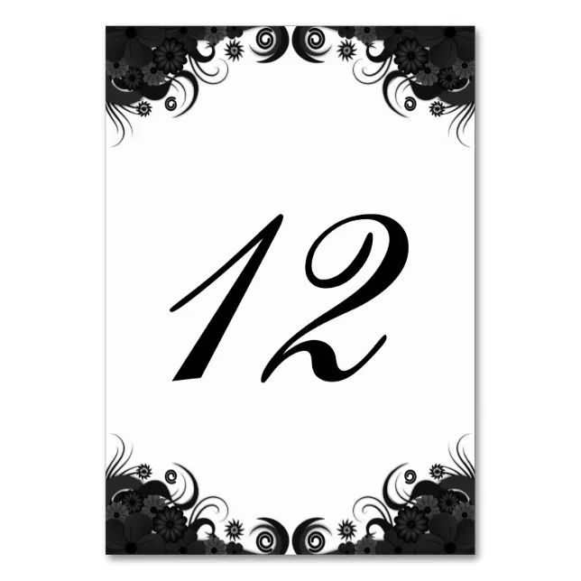 Floral Black and White Reception Table Number Card | Zazzle