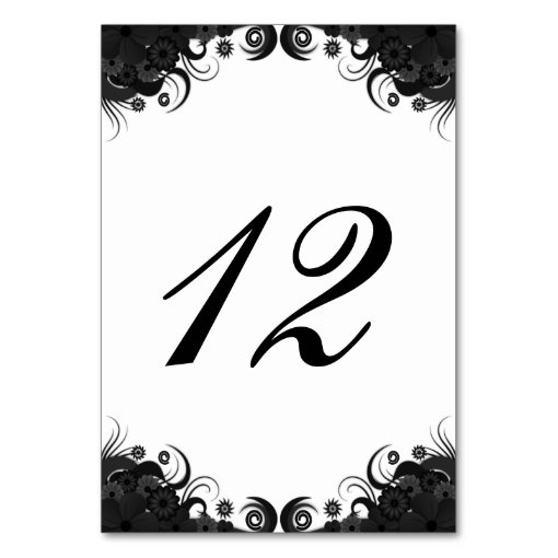 Floral Black and White Reception Table Number Card | Zazzle