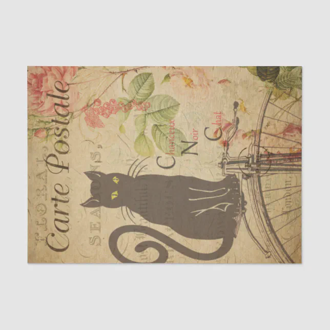 Floral Black Cat Decoupage Vintage Tissue Paper | Zazzle