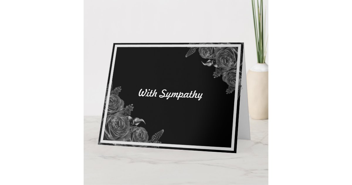 Floral black sympathy condolence card | Zazzle