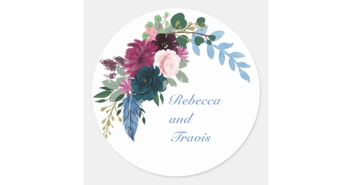 Floral Blooms Blue - Circle Sticker | Zazzle