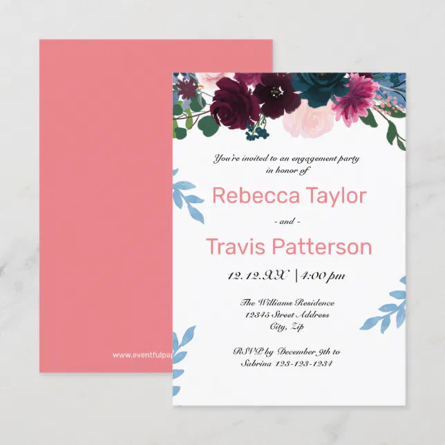 Floral Blooms Pink - 3x5 Engagement Party Invitation | Zazzle