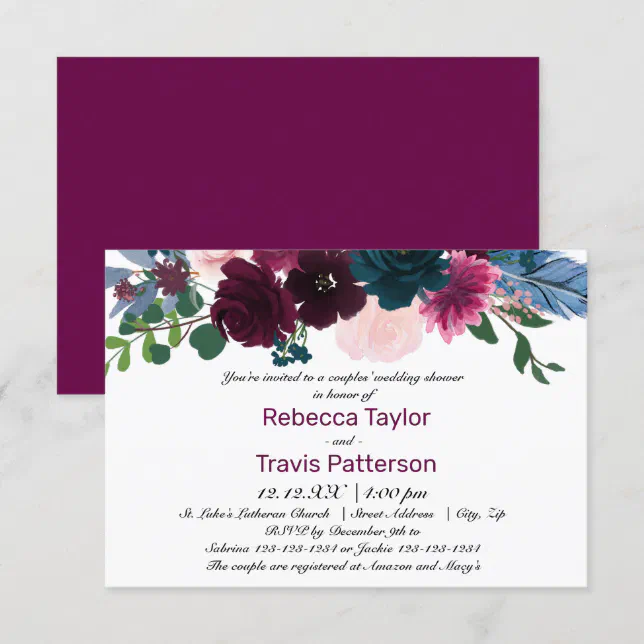 Floral Blooms Plum - 3x5 Couples' Wedding Shower Invitation | Zazzle