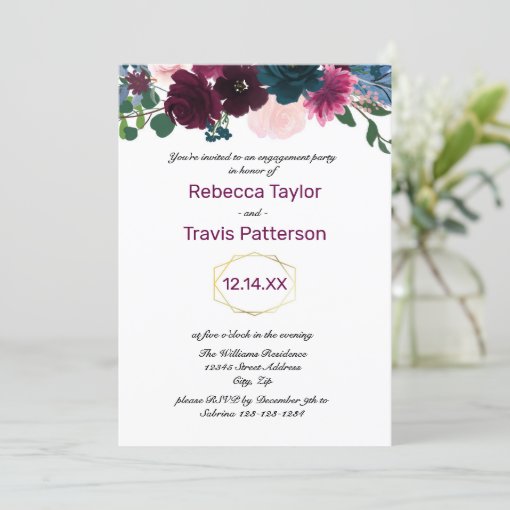 Floral Blooms Plum - Engagement Party Invitation | Zazzle